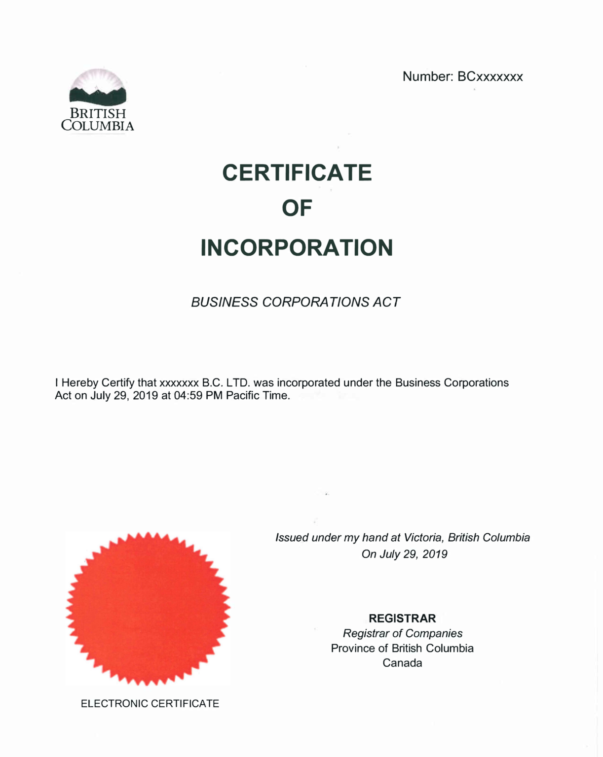 Conditions Library I CERT OF INCORPORATION - Karista Mortgage